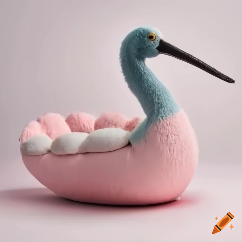 Cotton flower sofa shaped like a spoonbill bird against a white ...