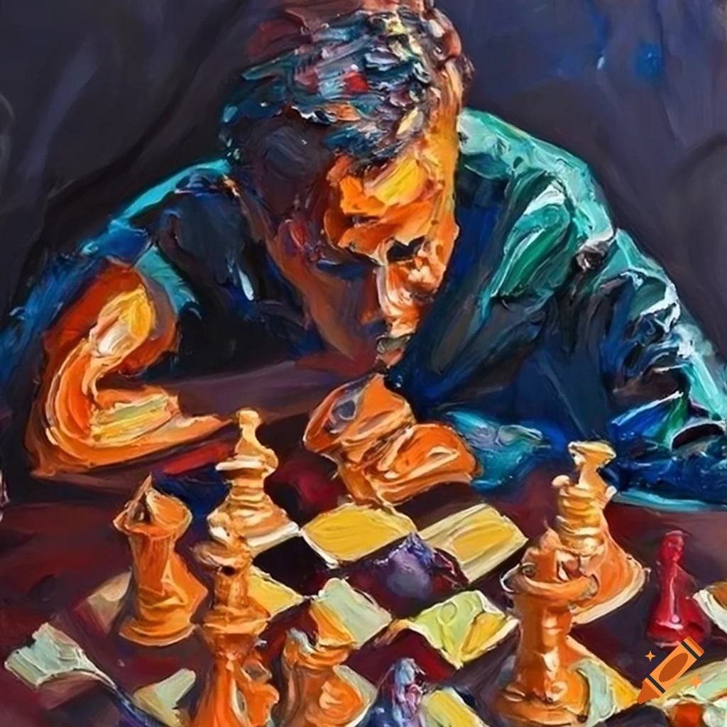 Impasto painting of a man playing chess on Craiyon