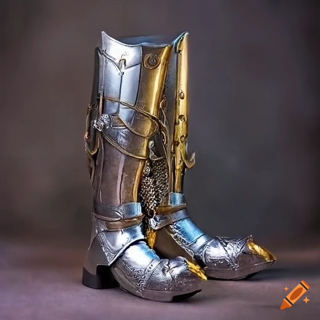 Adorned mithril-plated knight boots for rpg inventory leg armor slot ...
