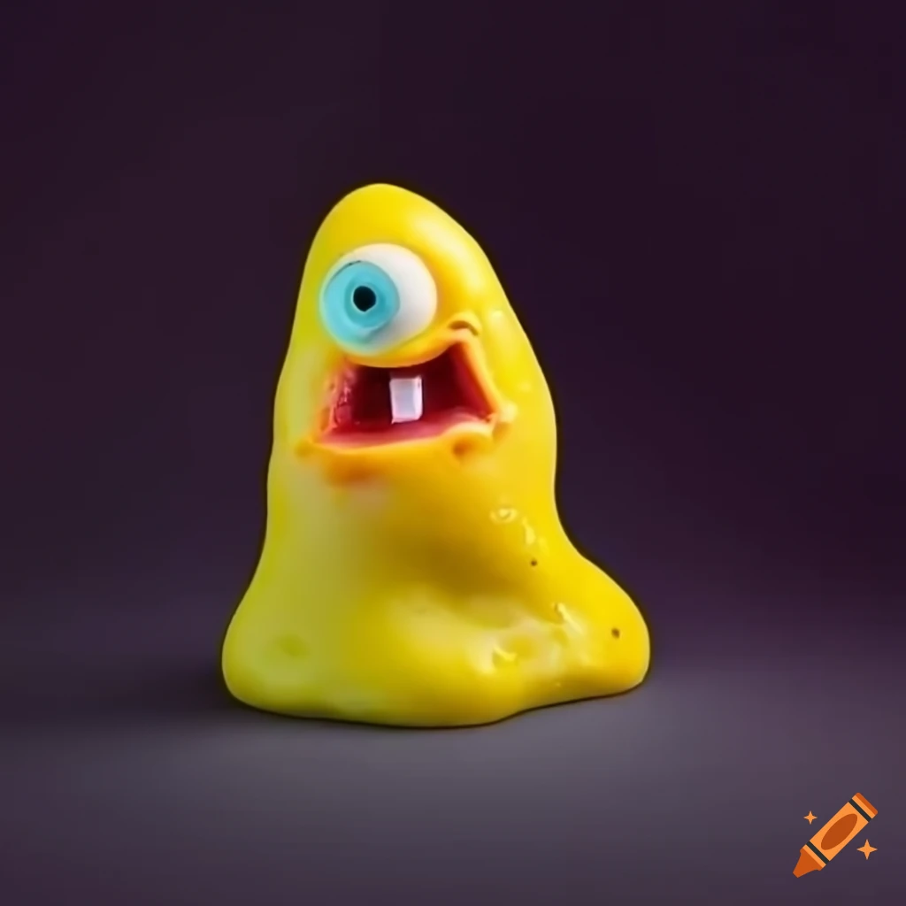 Distorted plasticine character resembling spongebob squarepants with unique features on Craiyon