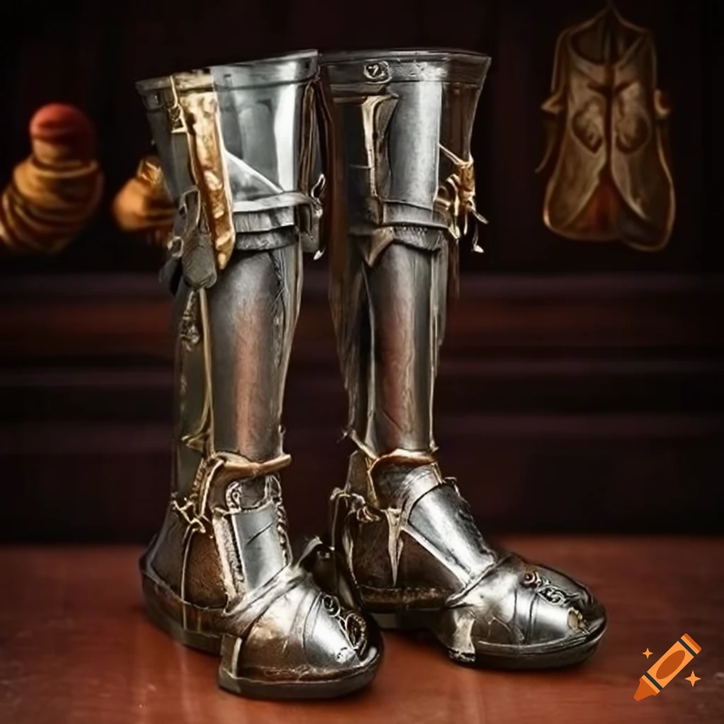 Adorned mithril plated knight boots in a fantasy design for rpg game on ...