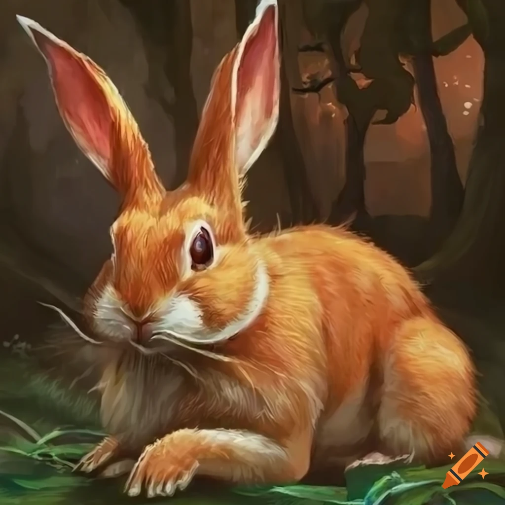 Mtg orange rabbit creature tearing apart greenery on Craiyon