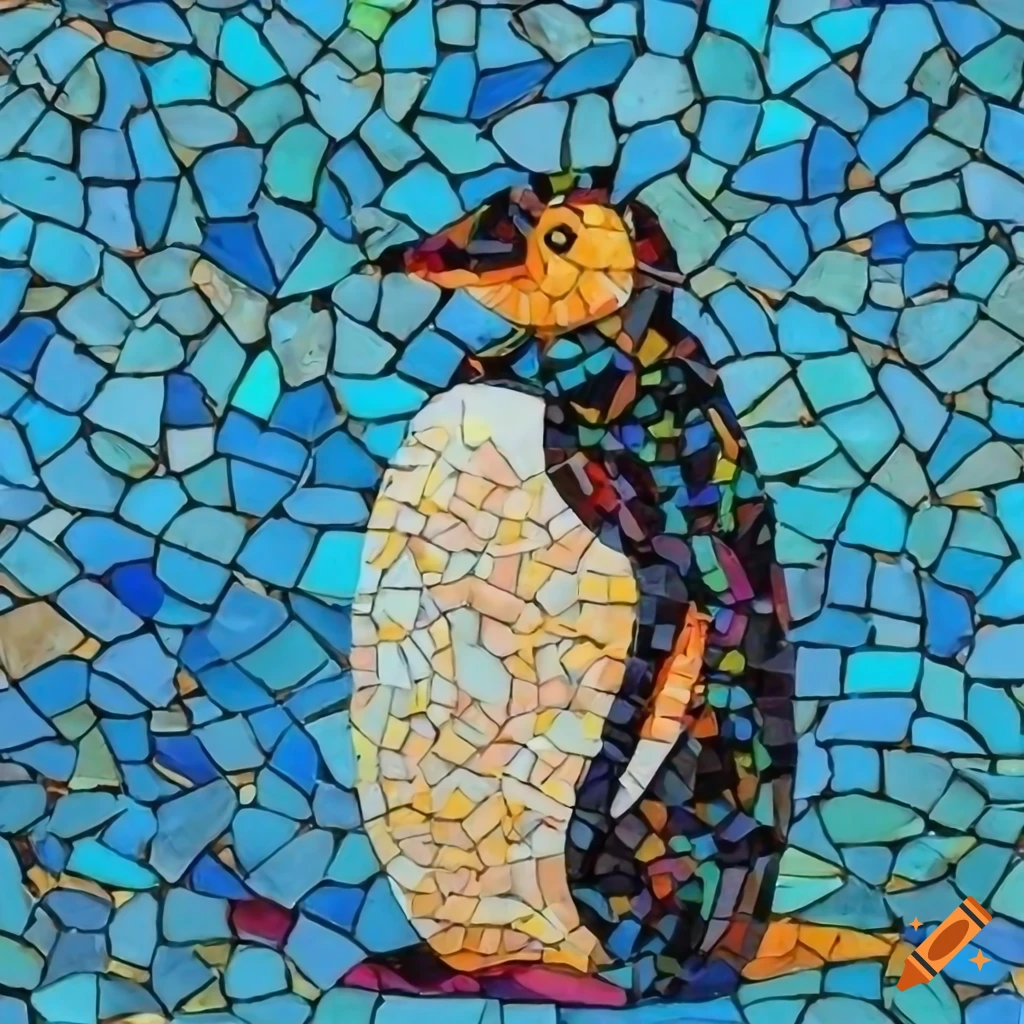 Colorful penguin mosaic in a nautical theme on Craiyon