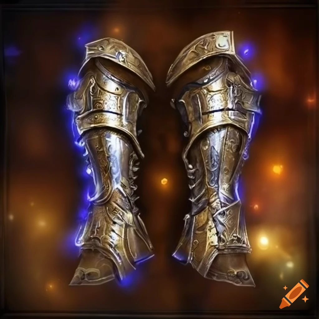 Fantasy mithril plated knight boots with magical aura on Craiyon