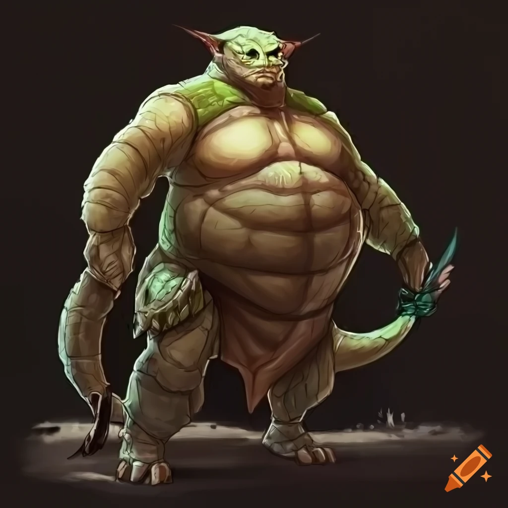 D&D humanoid obese half snapping turtle half dragon hybrid in military ...