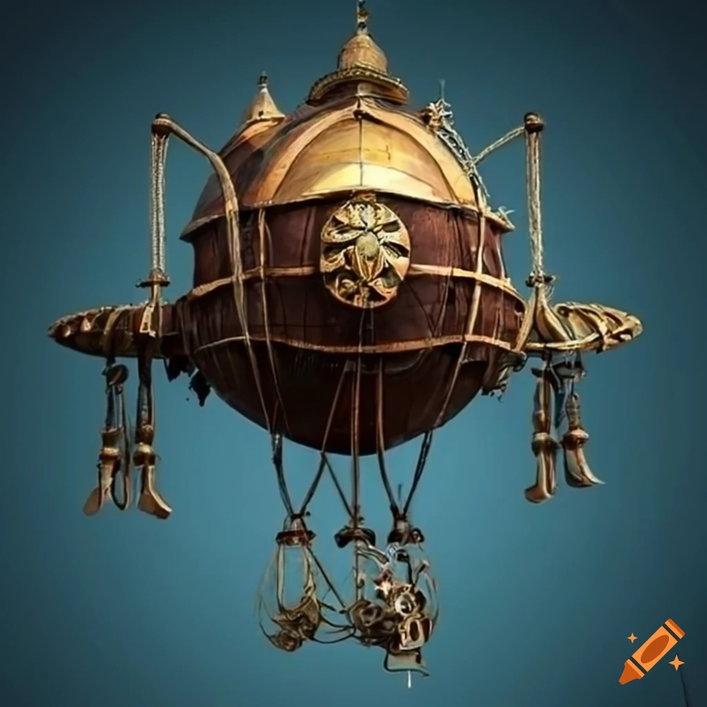 Steampunk dystopian airship attached to an orthodox church hanging from ...