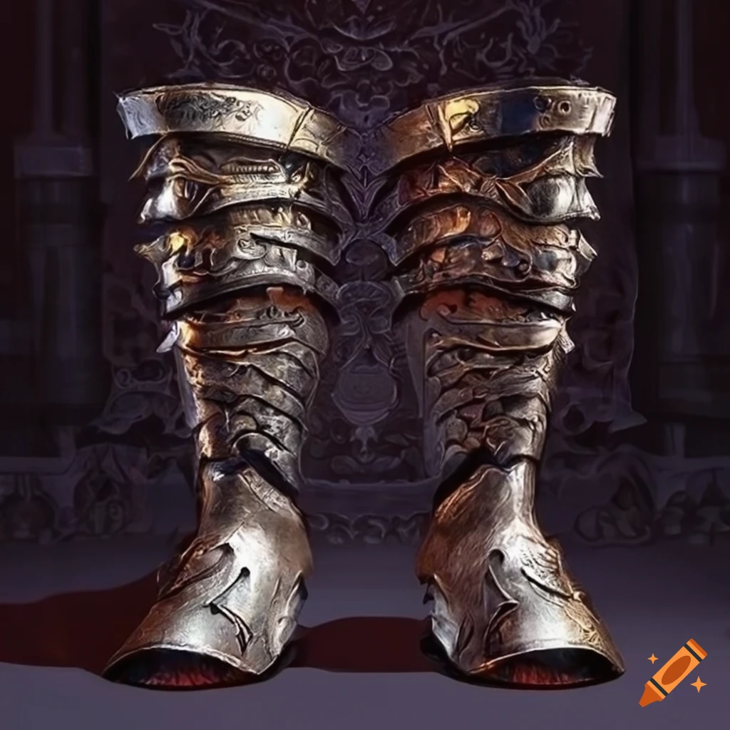 Adorned mithril plated knight boots for leg armor slot in rpg game on ...