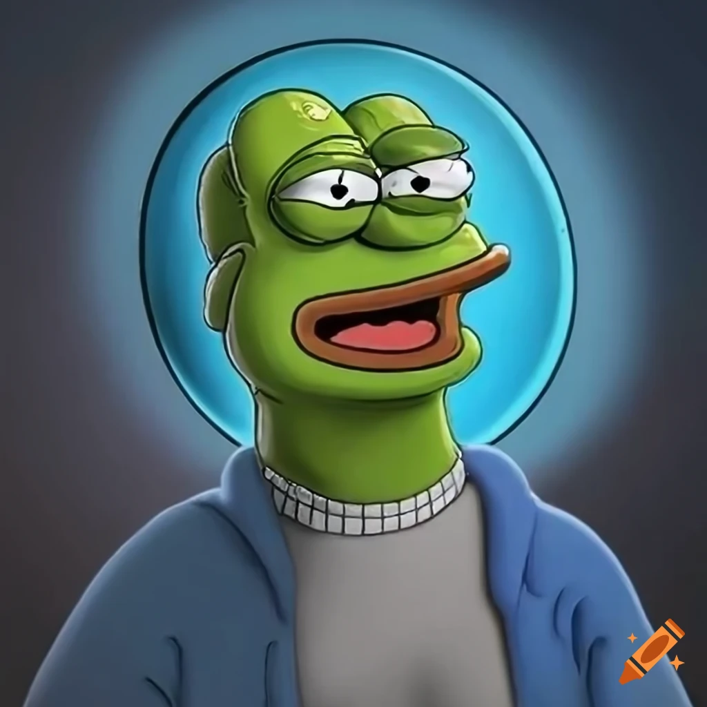 Cartoon character Pepe coin in a hyper-realistic style from a ...