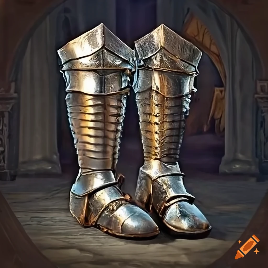 Medieval mithril plated knight boots with magic aura for rpg game on ...