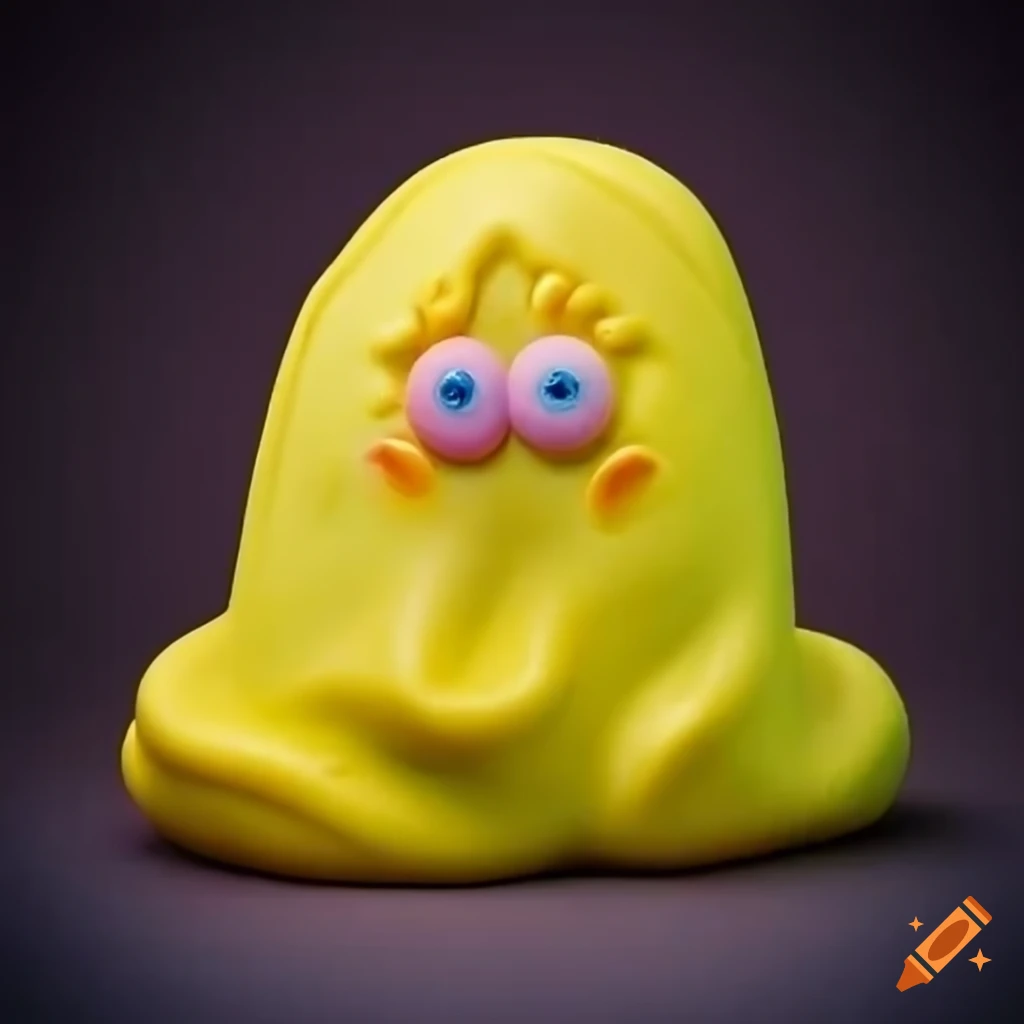 Distorted plasticine blob in spongebob squarepants shape with tentacles and sharp teeth on Craiyon