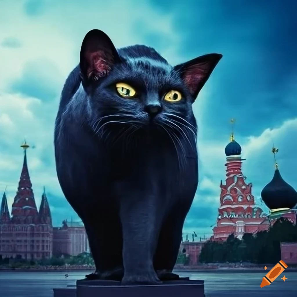 Mythological black cat Behemoth at Moscow landmark on Craiyon