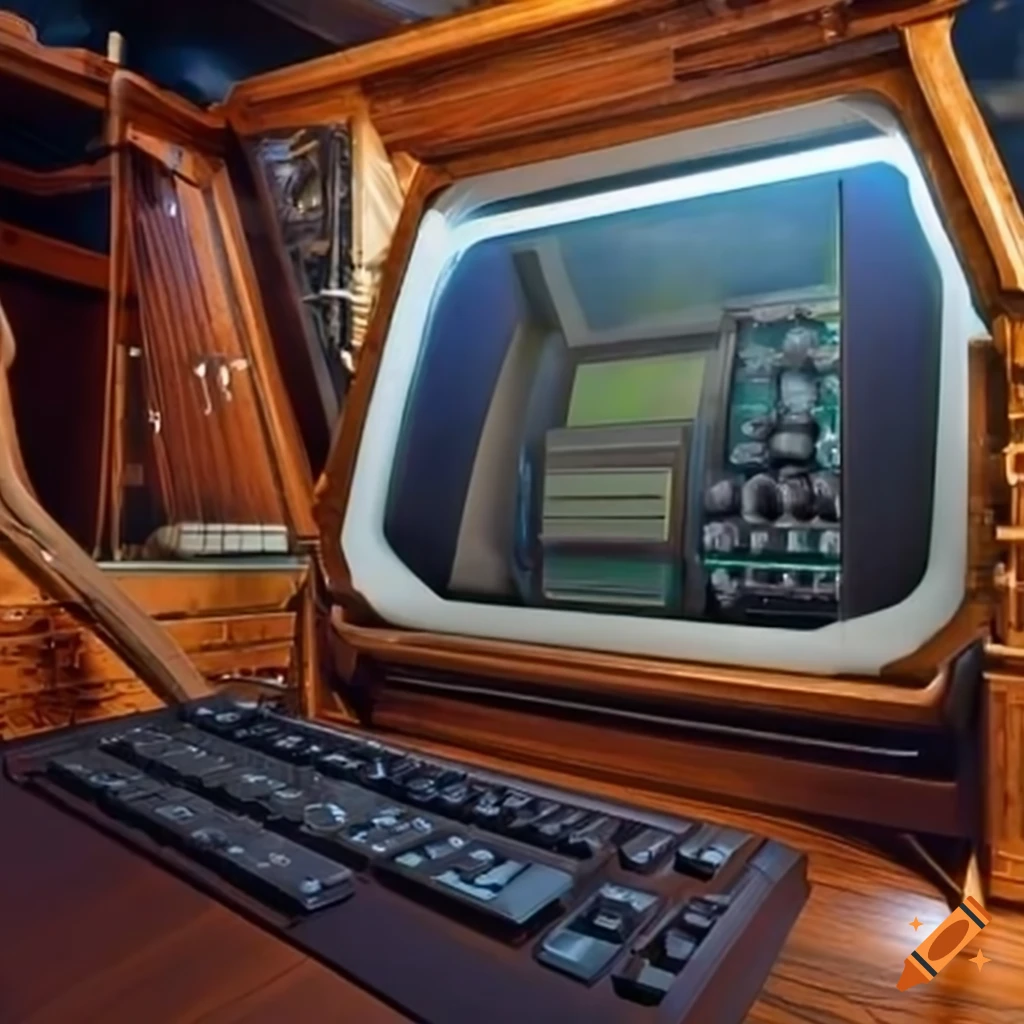 Futuristic super-computer on a pirate ship deck on Craiyon