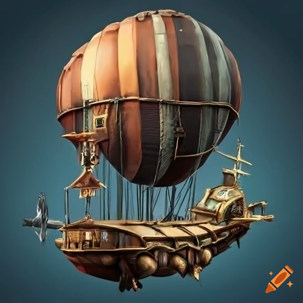 Steampunk dystopian airship with nautical cabin and rowdy pirates with ...