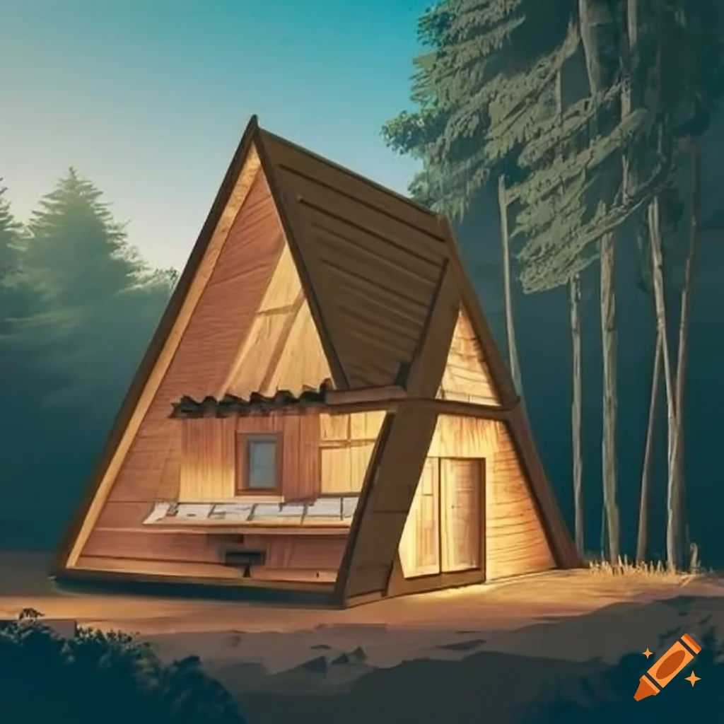Wooden A-frame house with a metal roof in a seaside forest setting on ...