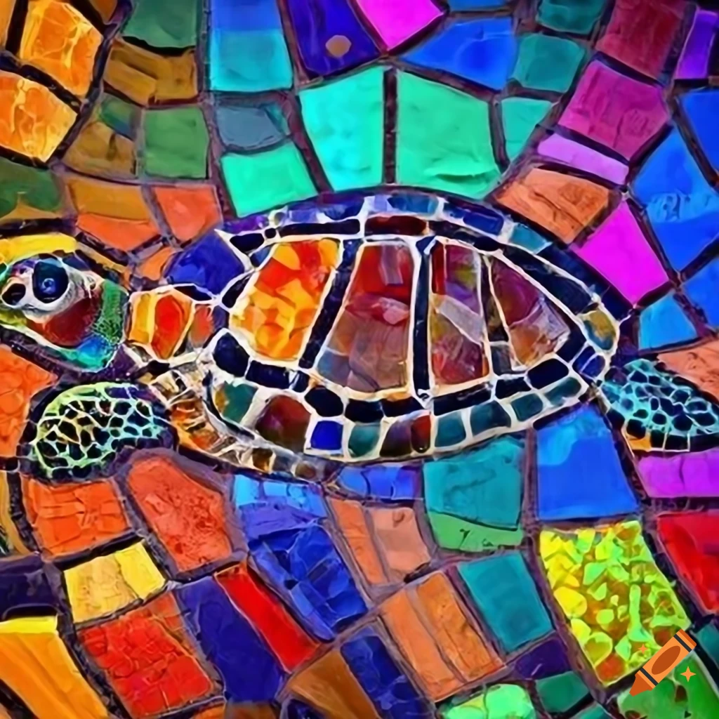 Colorful mosaic sea turtle in modern geometric design on Craiyon