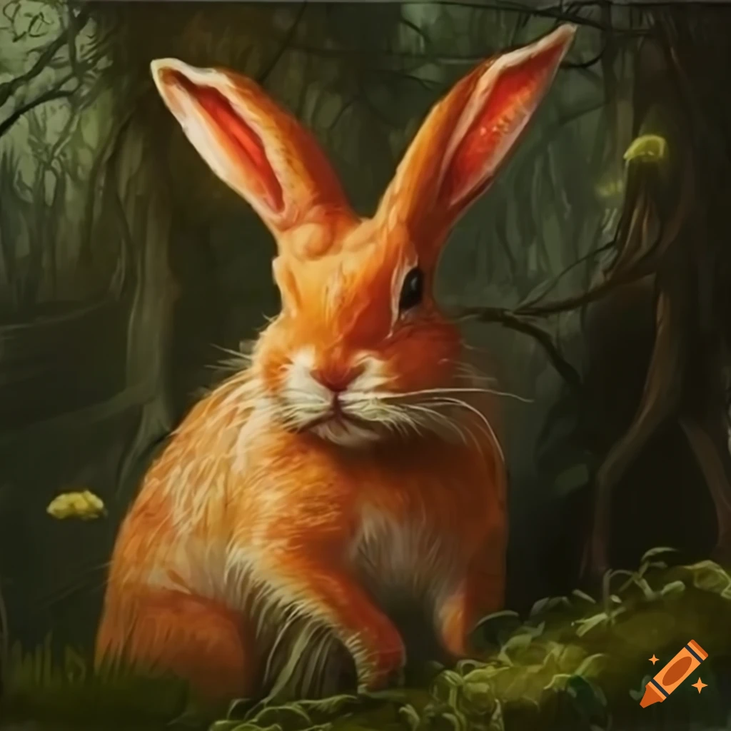 Mtg orange rabbit creature tearing apart greenery on Craiyon