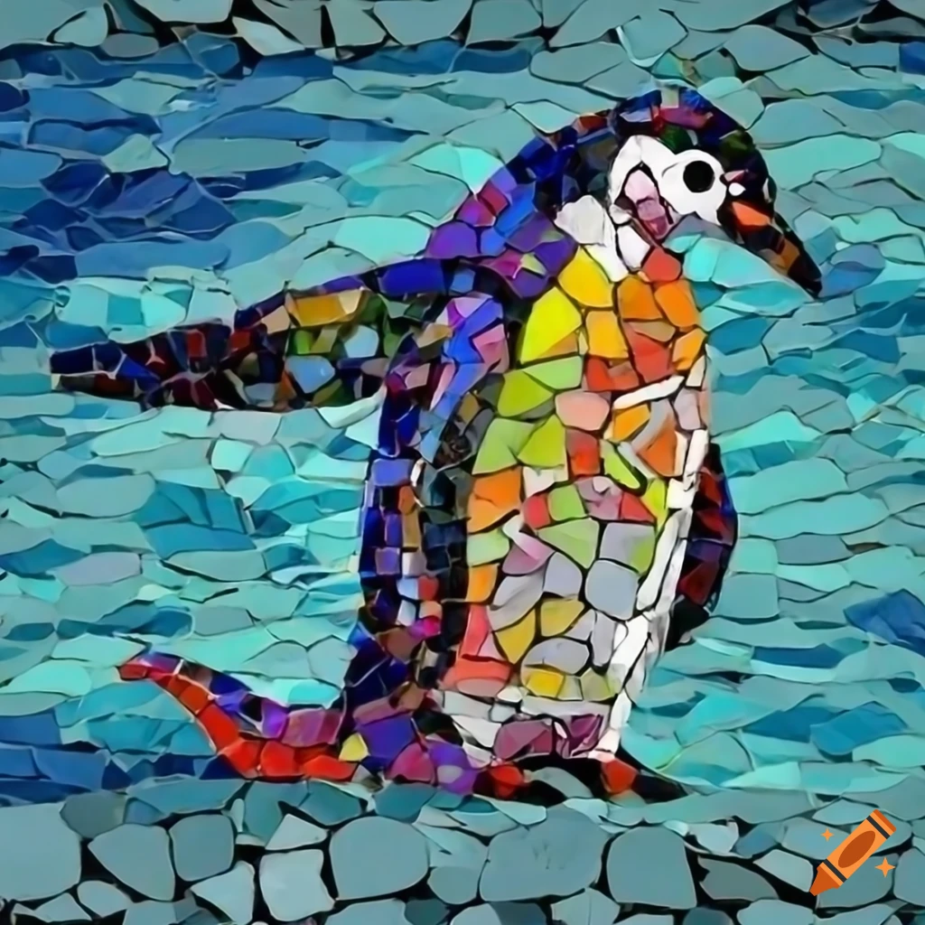 Colorful penguin mosaic in a nautical theme on Craiyon
