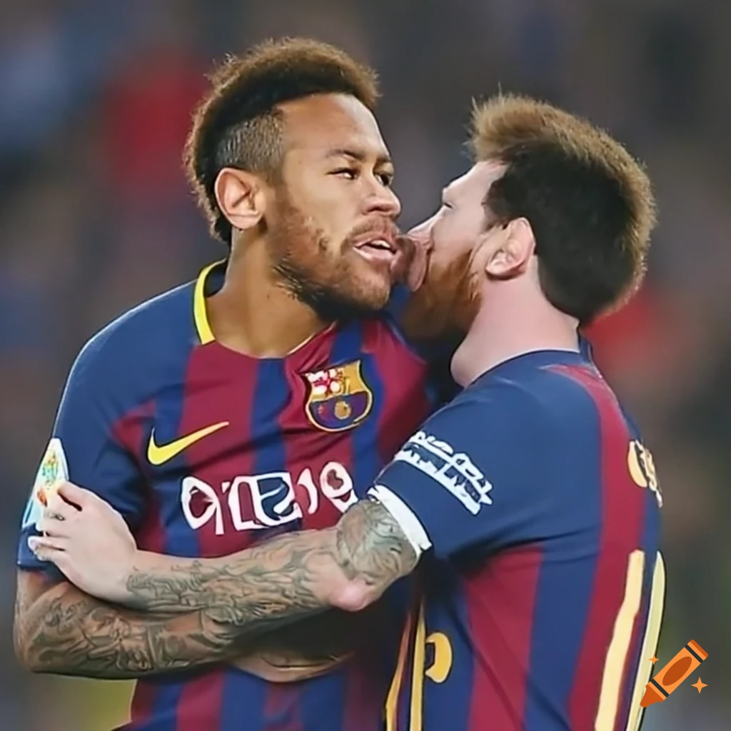 Neymar and Messi sharing a kiss on Craiyon