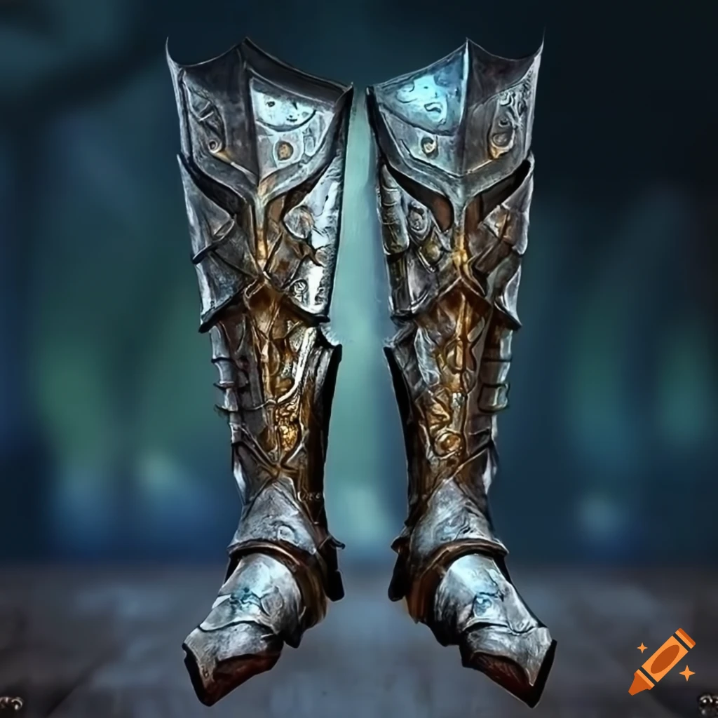 Medieval mithril plated knight boots with magic aura for rpg game on ...