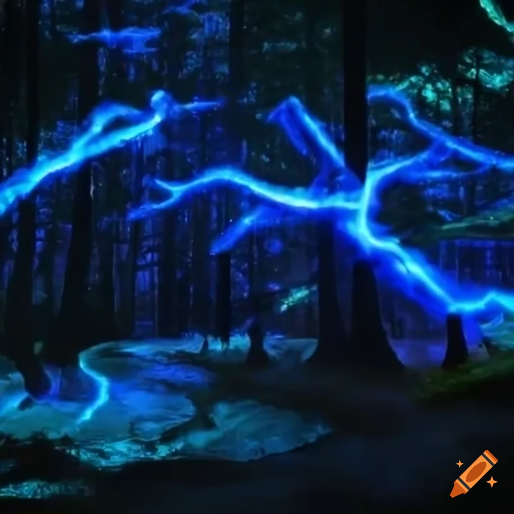 Biopunk paradise with glowing bioluminescent trees in a surreal forest on Craiyon