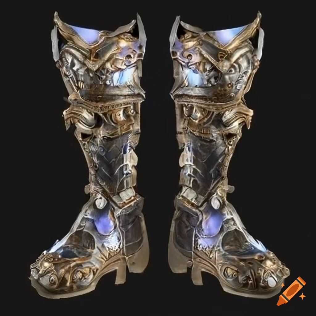 Fantasy mithril plated knight boots with magical aura on Craiyon