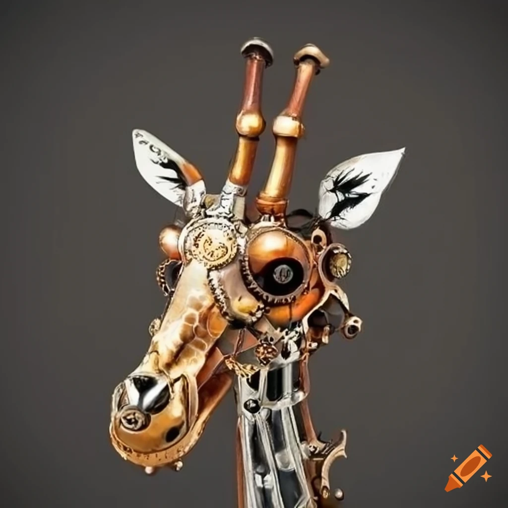 Metal steampunk giraffe sculpture on Craiyon
