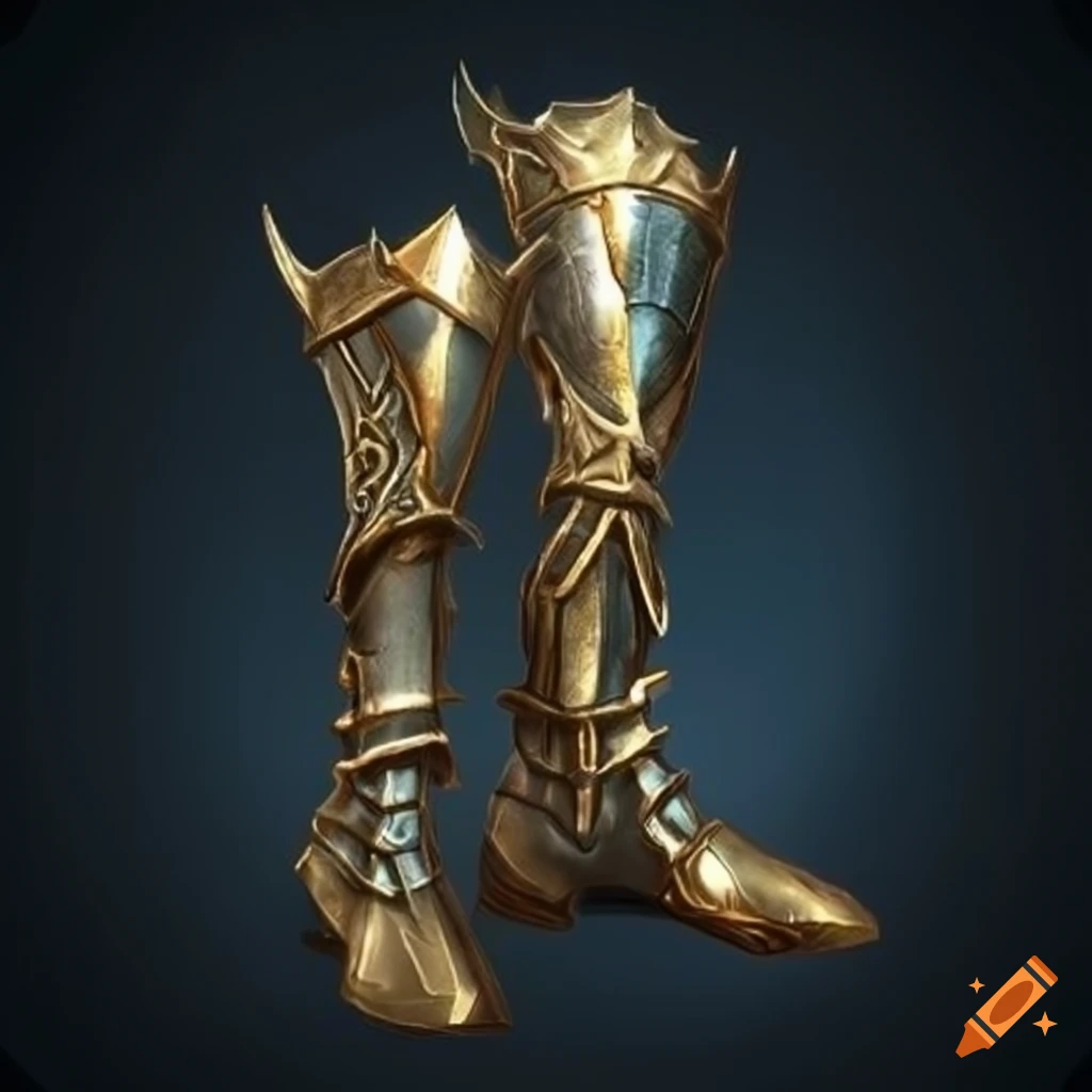 Adorned mithril plated knight boots with magical aura in fantasy design ...