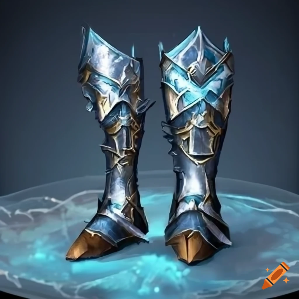 Adorned mithril plated knight boots in a fantasy design style on Craiyon