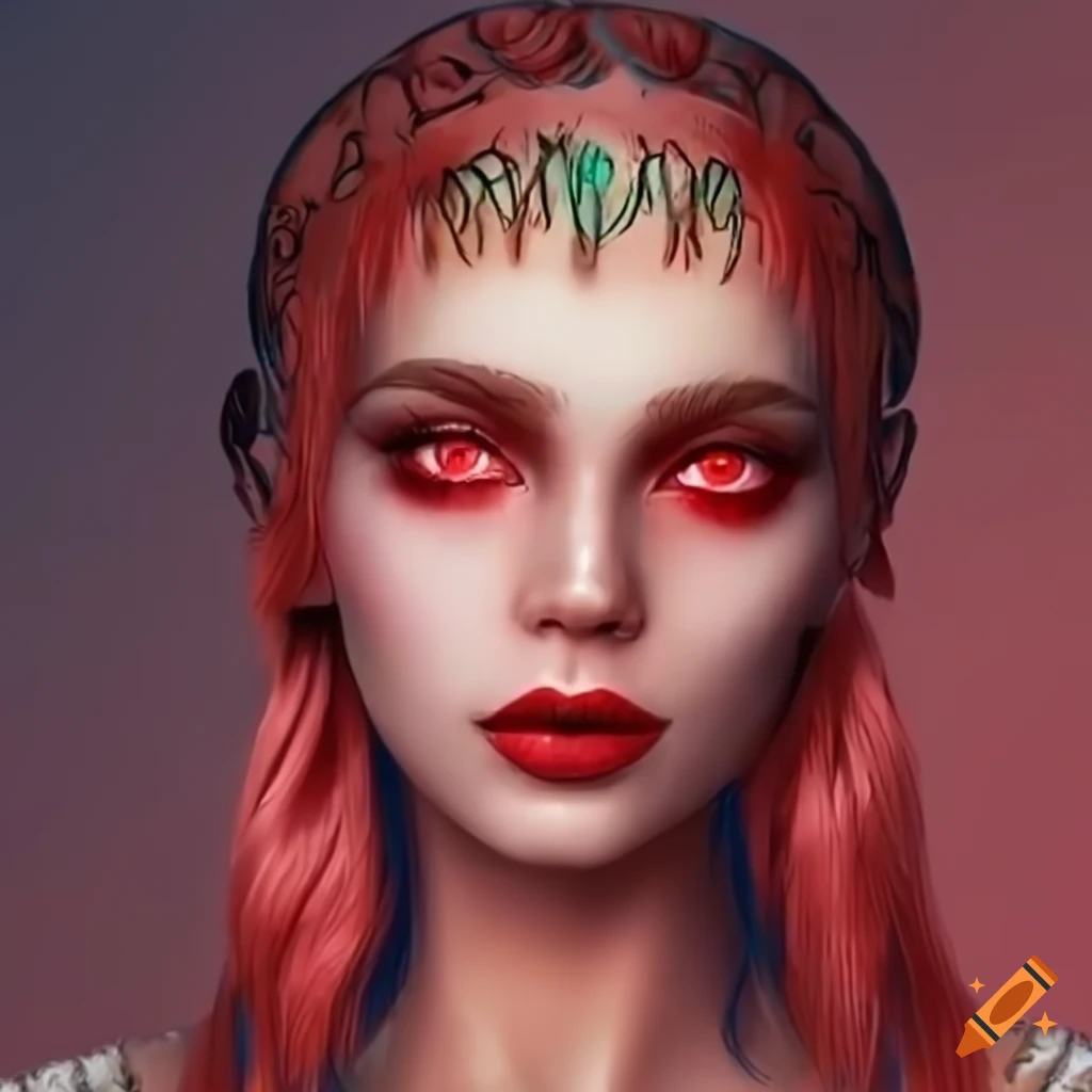 Ethereal woman with enchanting red eyes and jet black hair on Craiyon