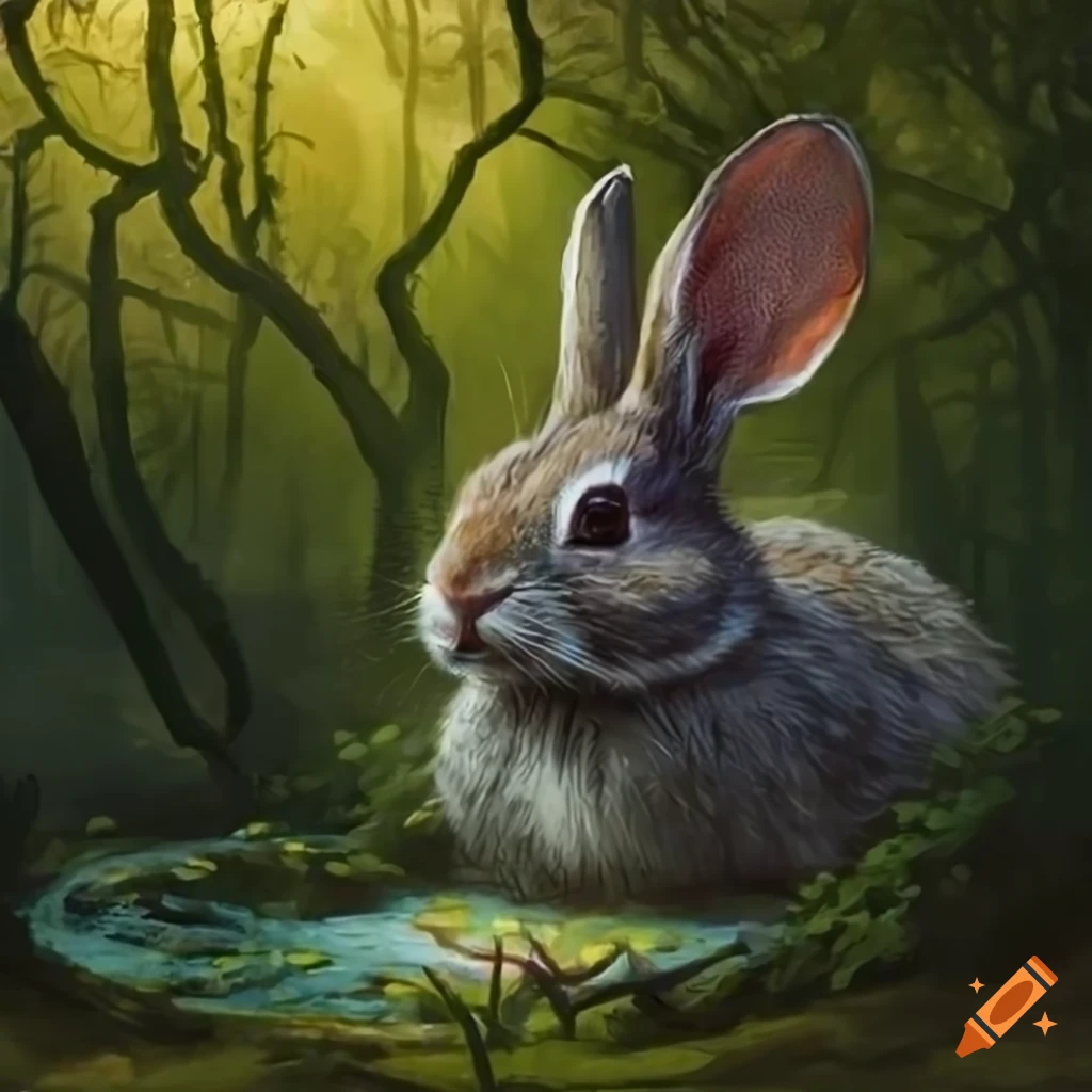 Magic: the gathering card featuring a gray rabbit in a forest looking ...