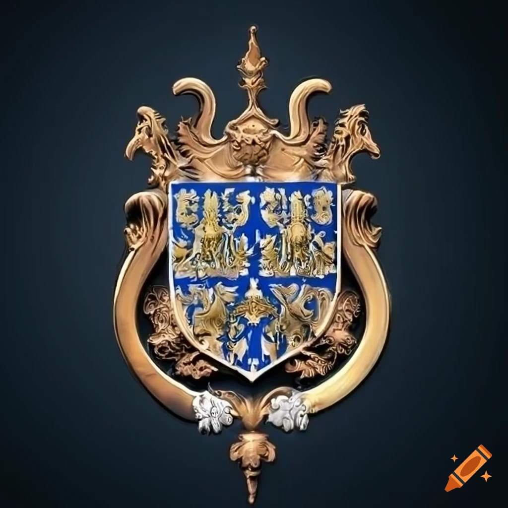 Detailed family crest with Andreas crosses and Amsterdam lions on Craiyon