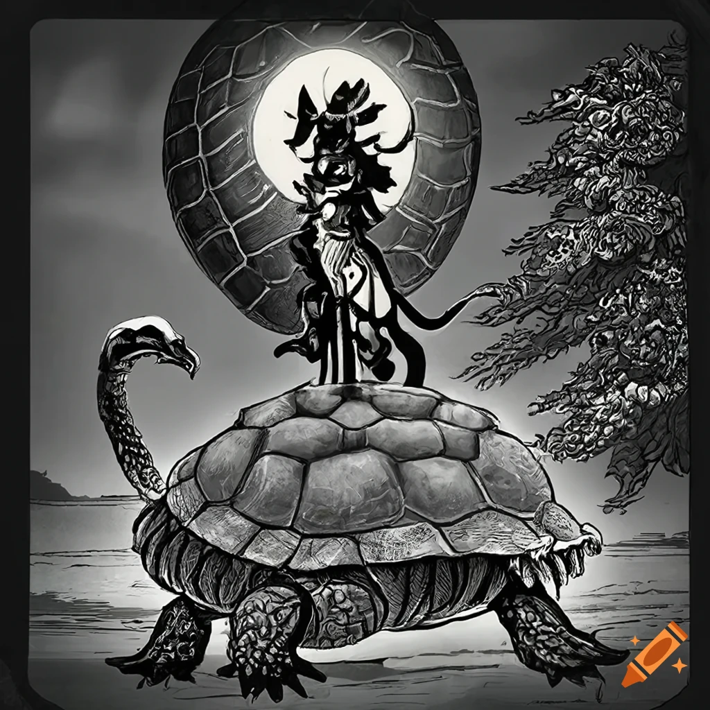 Mythic animal combining a turtle and snake representing a dark and ...