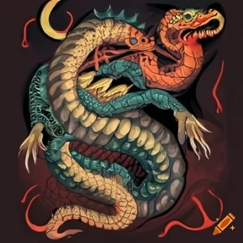 Mysterious warrior combining a turtle, dragon, scorpion, and snake in ...