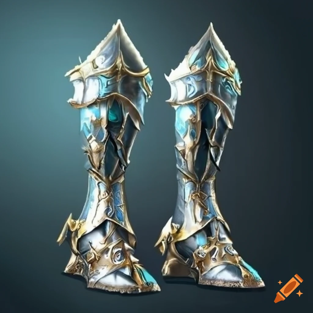 Adorned mithril plated knight boots for leg armor in fantasy rpg game ...