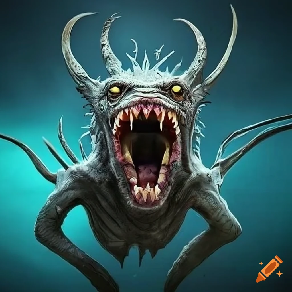 Illustration of an epic and fearsome creature with wide jaws and jagged ...