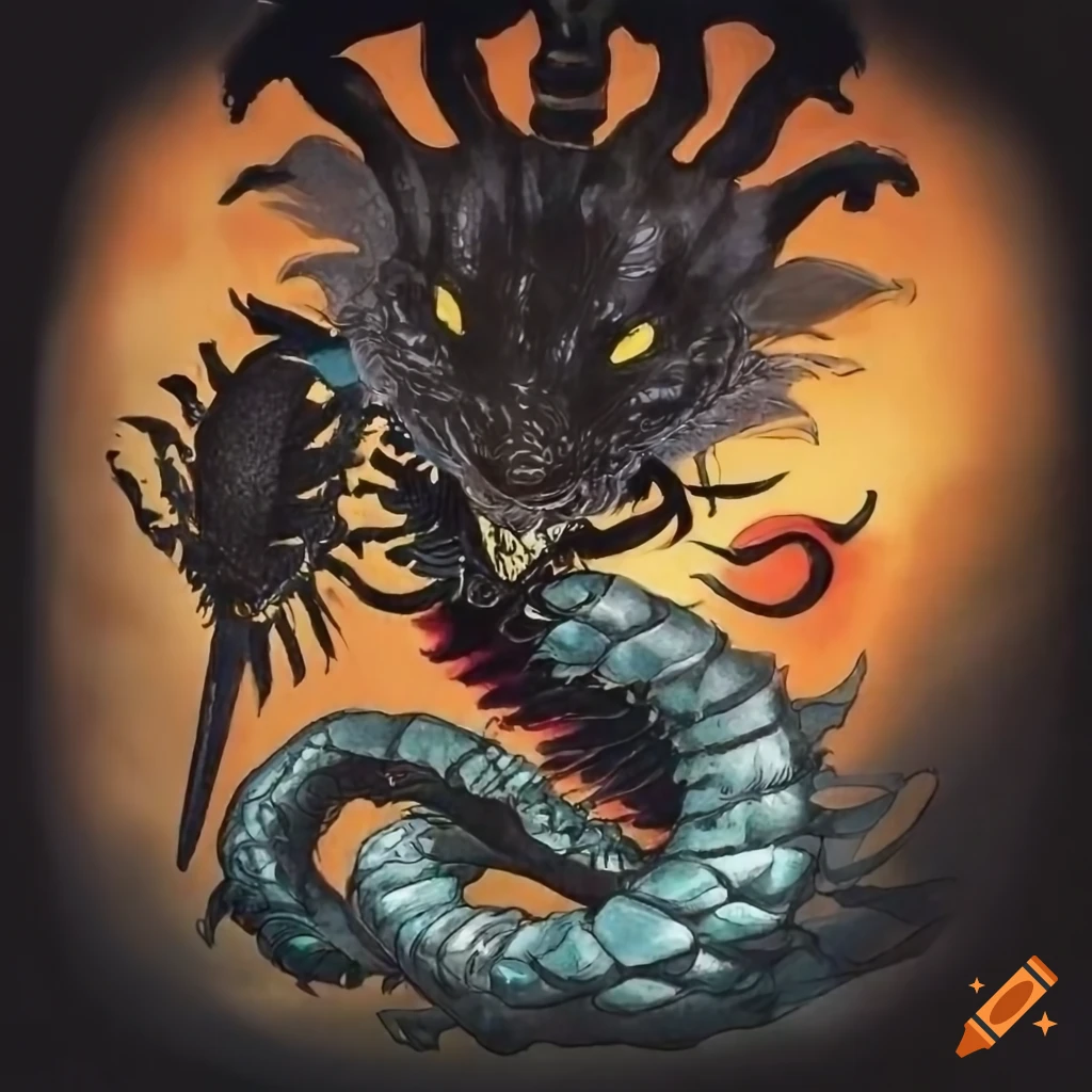 Mythic animal genbu, a combination of turtle, dragon, scorpion, and ...
