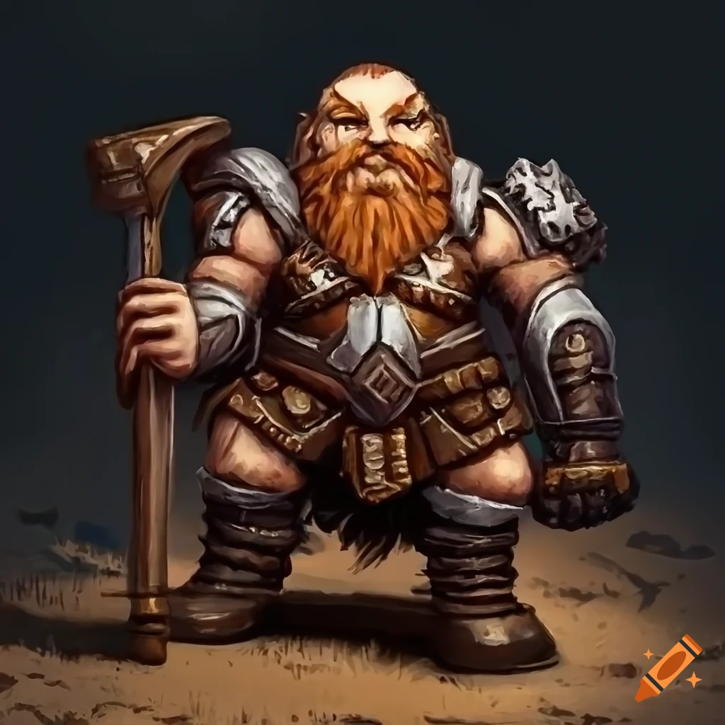 Dwarf warrior in medieval style with closed fists, hand-painted on Craiyon