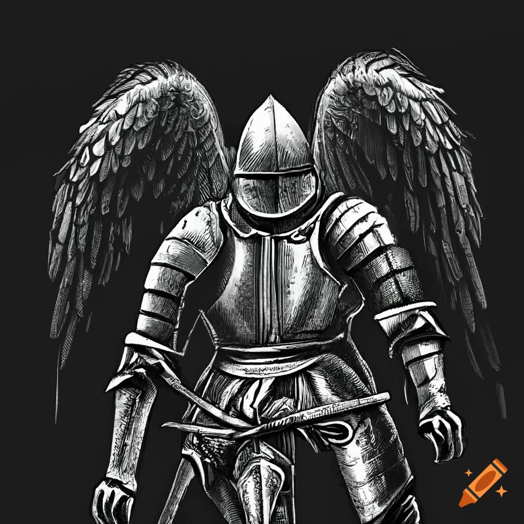 Intimidating medieval knight with angel wings wielding a large sword on ...