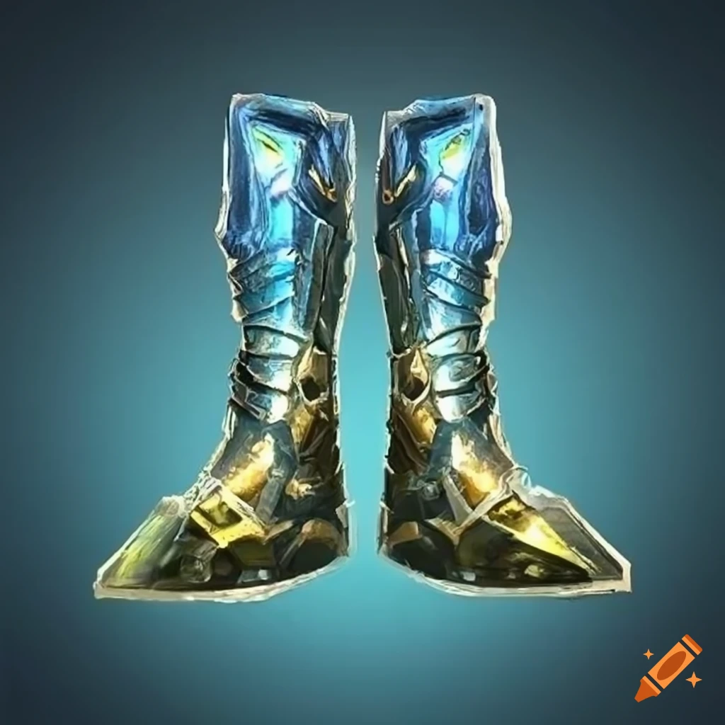 Pair of adorned mithril plated knight boots for RPG game on Craiyon