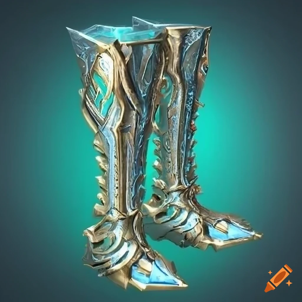 Mithril plated knight boots with magic aura for an rpg game on Craiyon