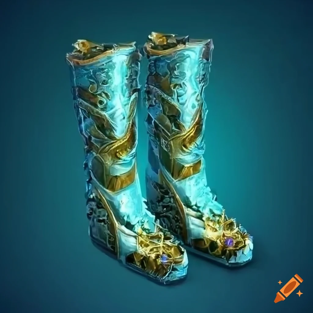 Adorned mithril plated knight boots for leg armor slot in rpg game with ...