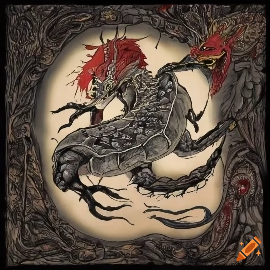 Mythic animal genbu, a combination of turtle, dragon, scorpion, and ...