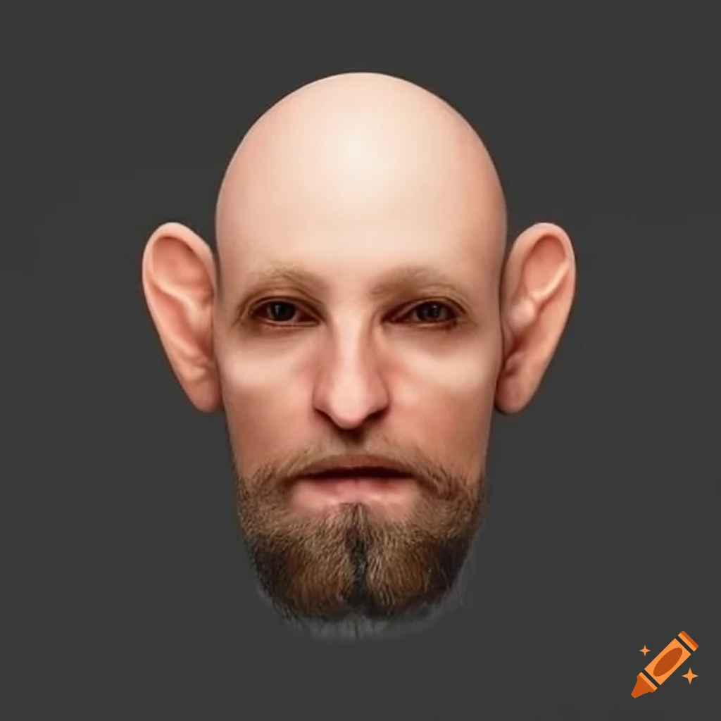 Portrait of a bald man with egg-shaped head, big nose, and beard on Craiyon