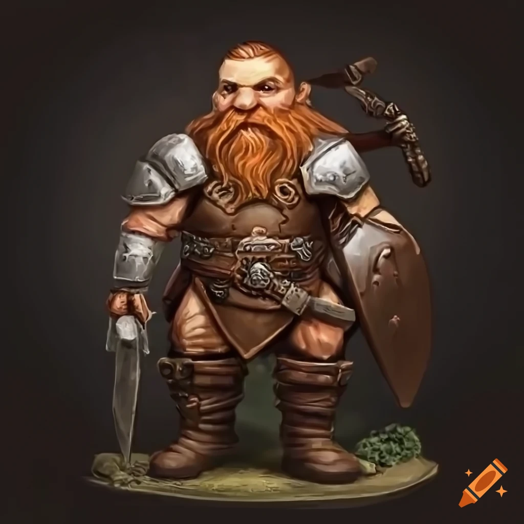 Dwarf warrior with iron shield in medieval style on Craiyon