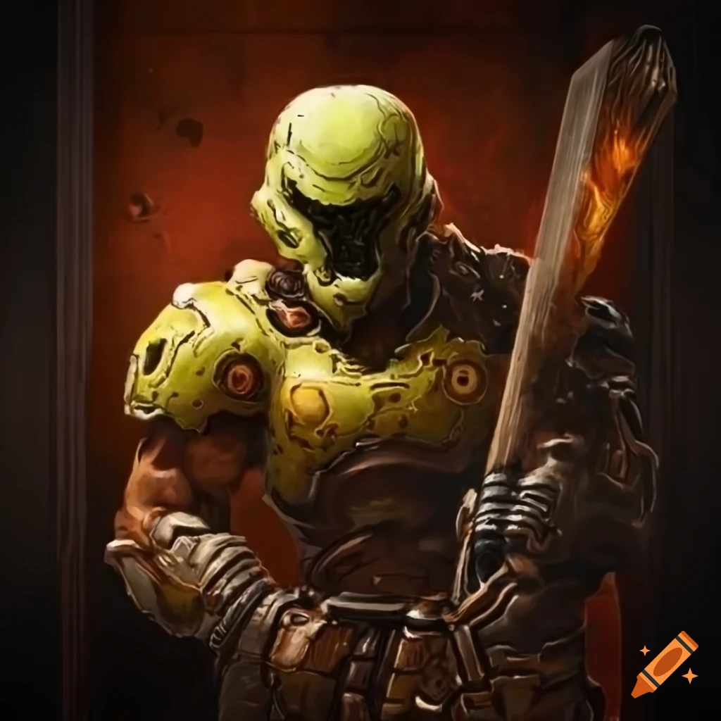 Doom slayer in a dark fantasy setting inspired by 1790 on Craiyon