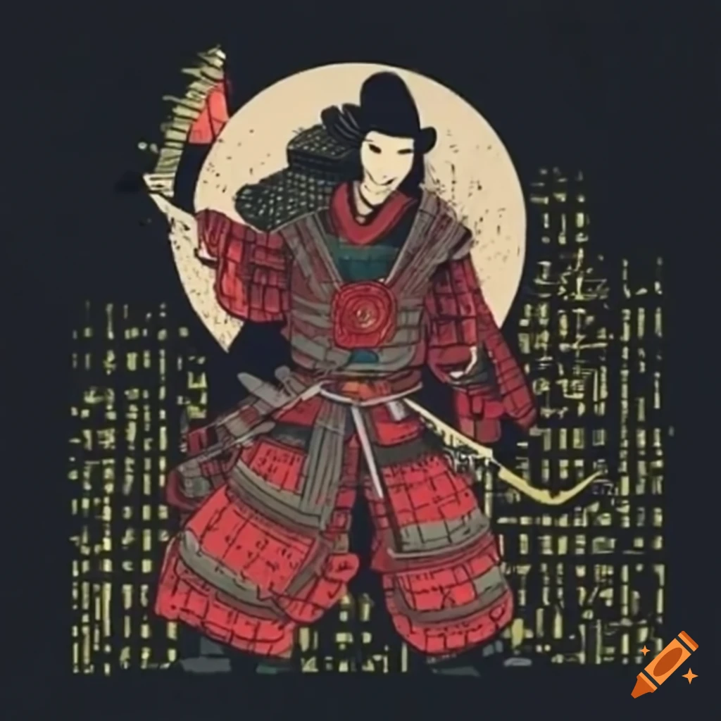 Hacker samurai escaping a digitized matrix in ukiyo-e style on Craiyon