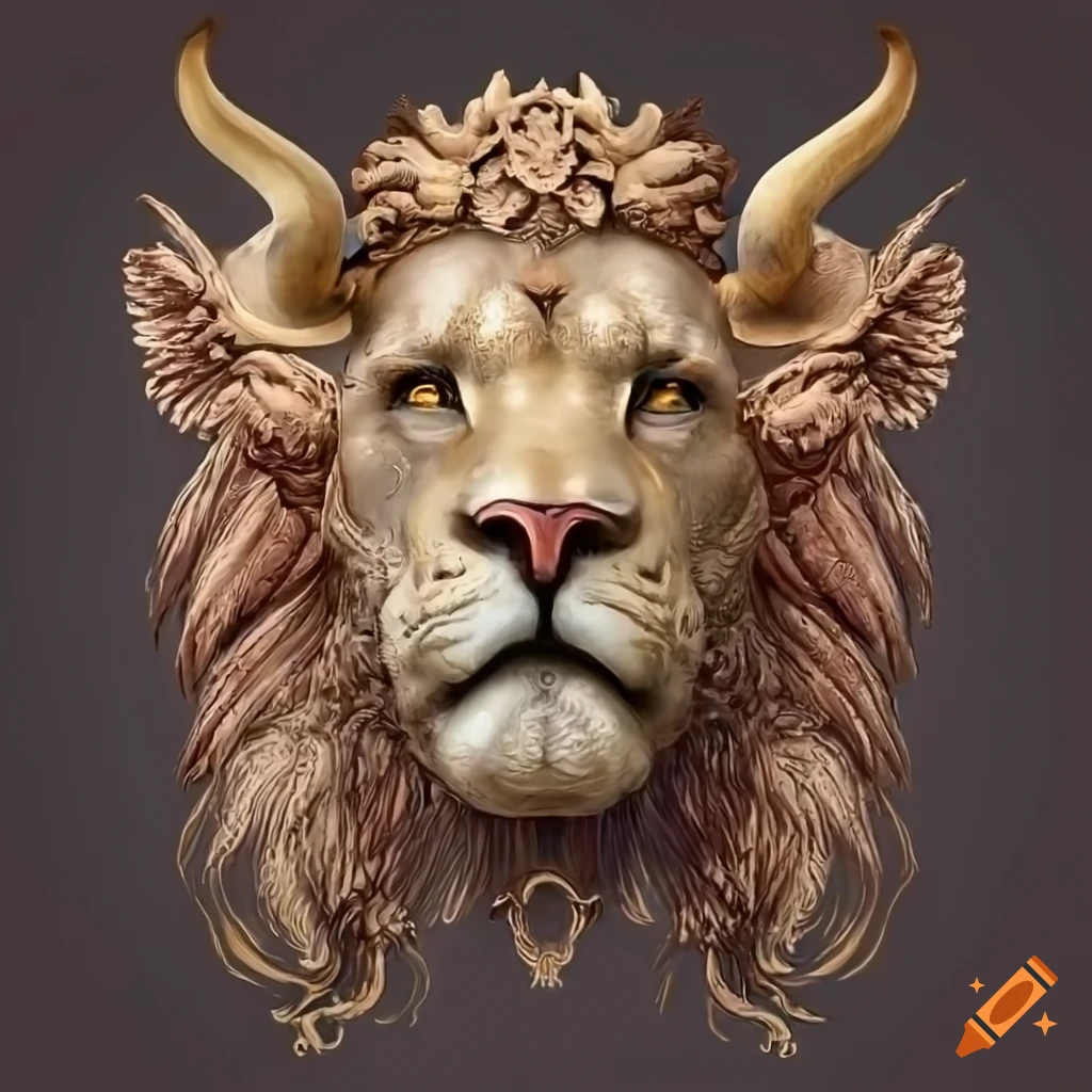 Intricate biblical cherubim with faces of human, lion, ox, and eagle on ...