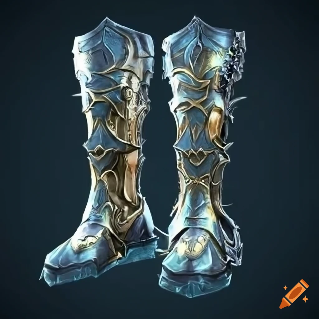 Adorned mithril plated knight boots for rpg game with magic aura on Craiyon