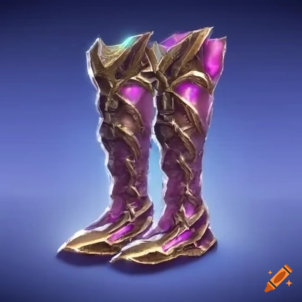 Adorned mithril plated knight boots with magic aura in fantasy design ...