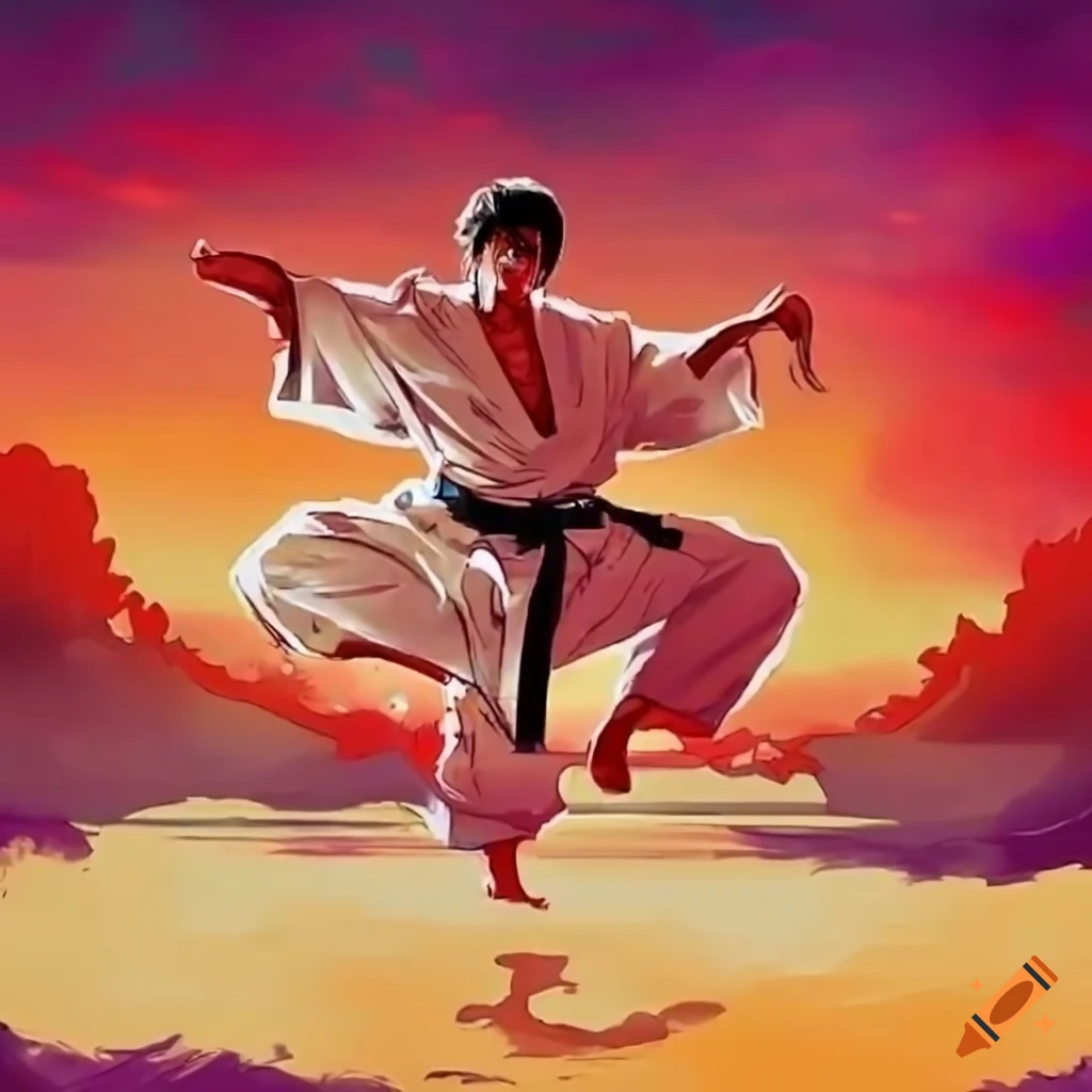 Karate fight in Tokyo with a strong male character battling a monster ...